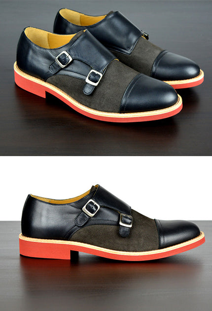 Mens Brown & Green Leather Double Monk Strap Dress Shoes | Soxy Socks ...